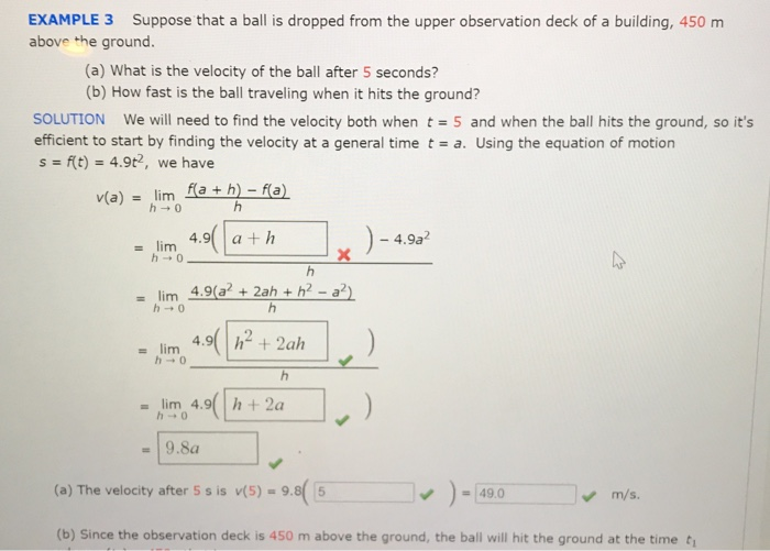 Solved EXAMPLE 3 Suppose that a ball is dropped from the | Chegg.com