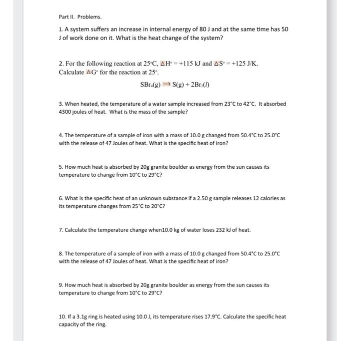 Solved Part II. Problems. 1. A system suffers an increase in | Chegg.com