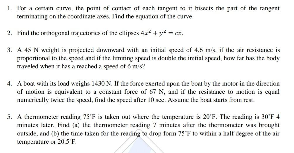 Solved 1. For a certain curve, the point of contact of each | Chegg.com