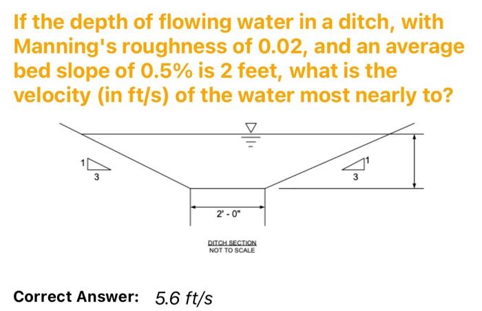 Solved If the depth of flowing water in a ditch, with | Chegg.com
