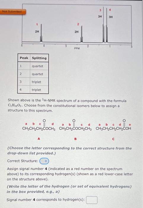 Solved 3 Not Submitted 3H 3H 2 2H 2H PPM Peak Splitting 1 | Chegg.com