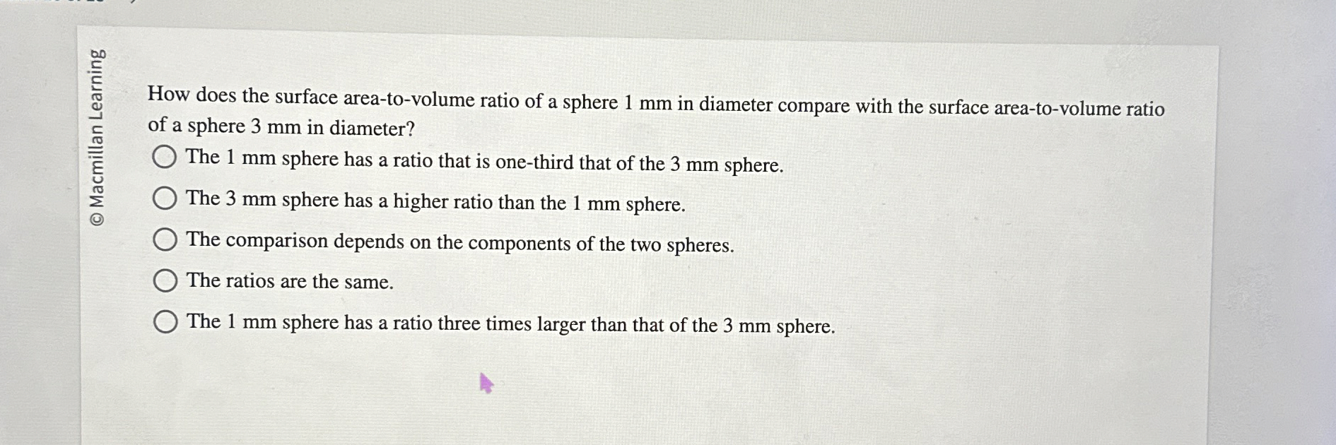 Solved How does the surface area-to-volume ratio of a sphere | Chegg.com