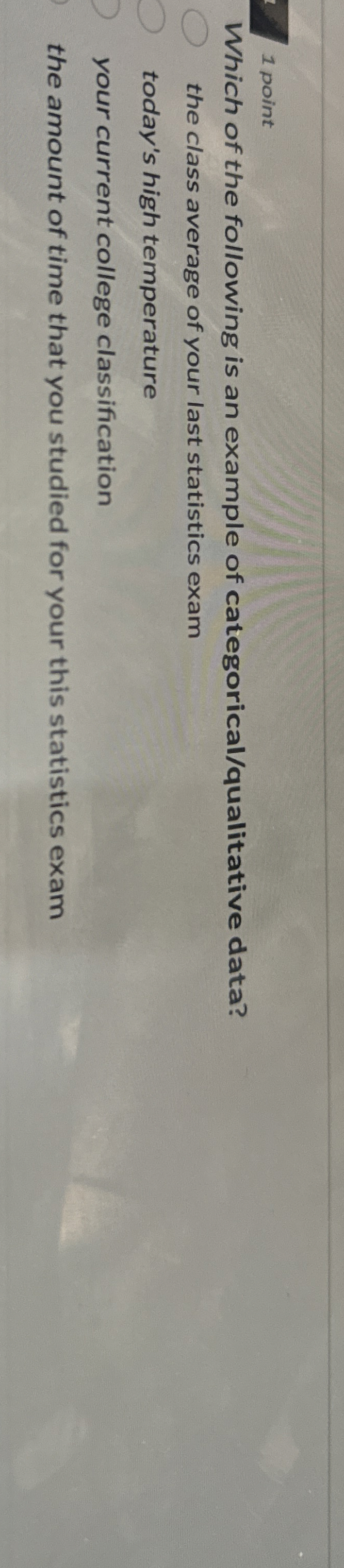 Solved 1 ﻿pointWhich of the following is an example of | Chegg.com