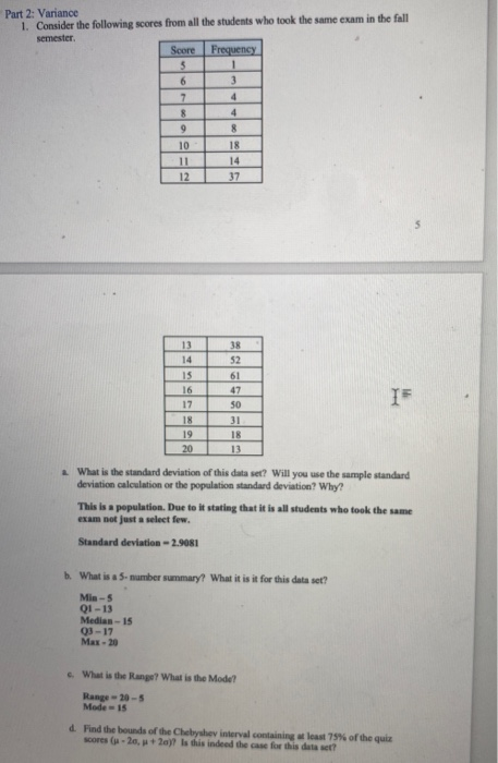 Solved Part 2: Variance 1. Consider the following scores | Chegg.com