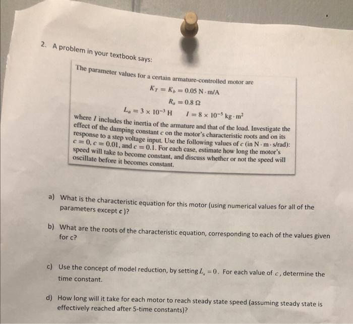 Solved The parameter values for a certain | Chegg.com