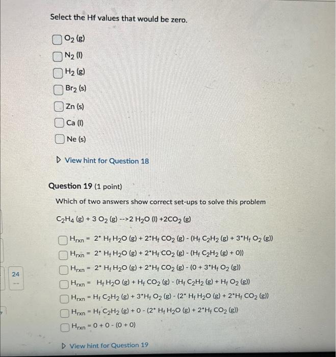 Solved Select the Hf values that would be zero. O2( | Chegg.com
