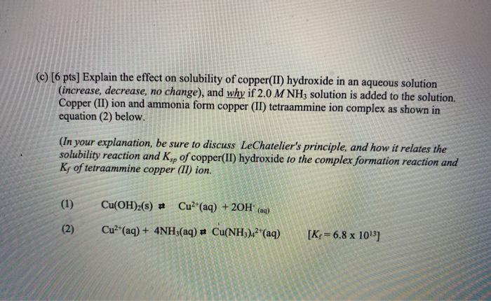 Solved explain the effect on solubility of copper hydroxide | Chegg.com