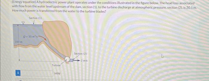 Solved (Energy equation) A hydroelectric power plant | Chegg.com