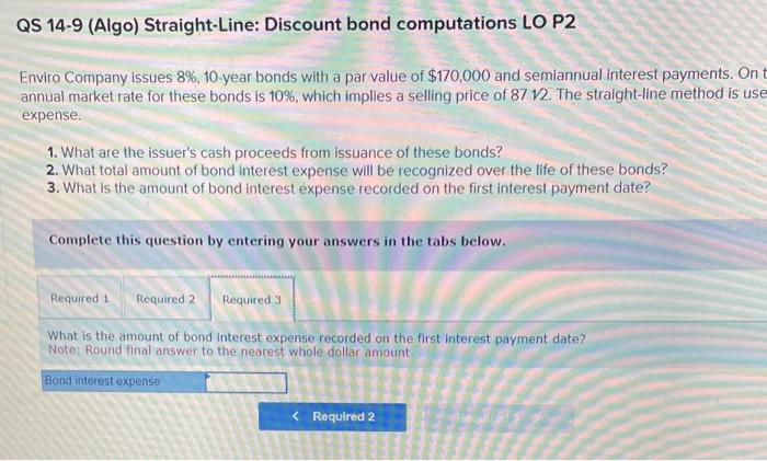 Solved QS 14-9 (Algo) Straight-Line: Discount bond | Chegg.com