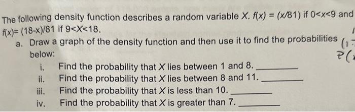 Solved The following density function describes a random | Chegg.com