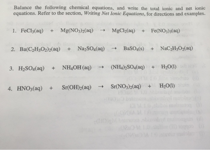 Solved Balance the following chemical equations, and write | Chegg.com