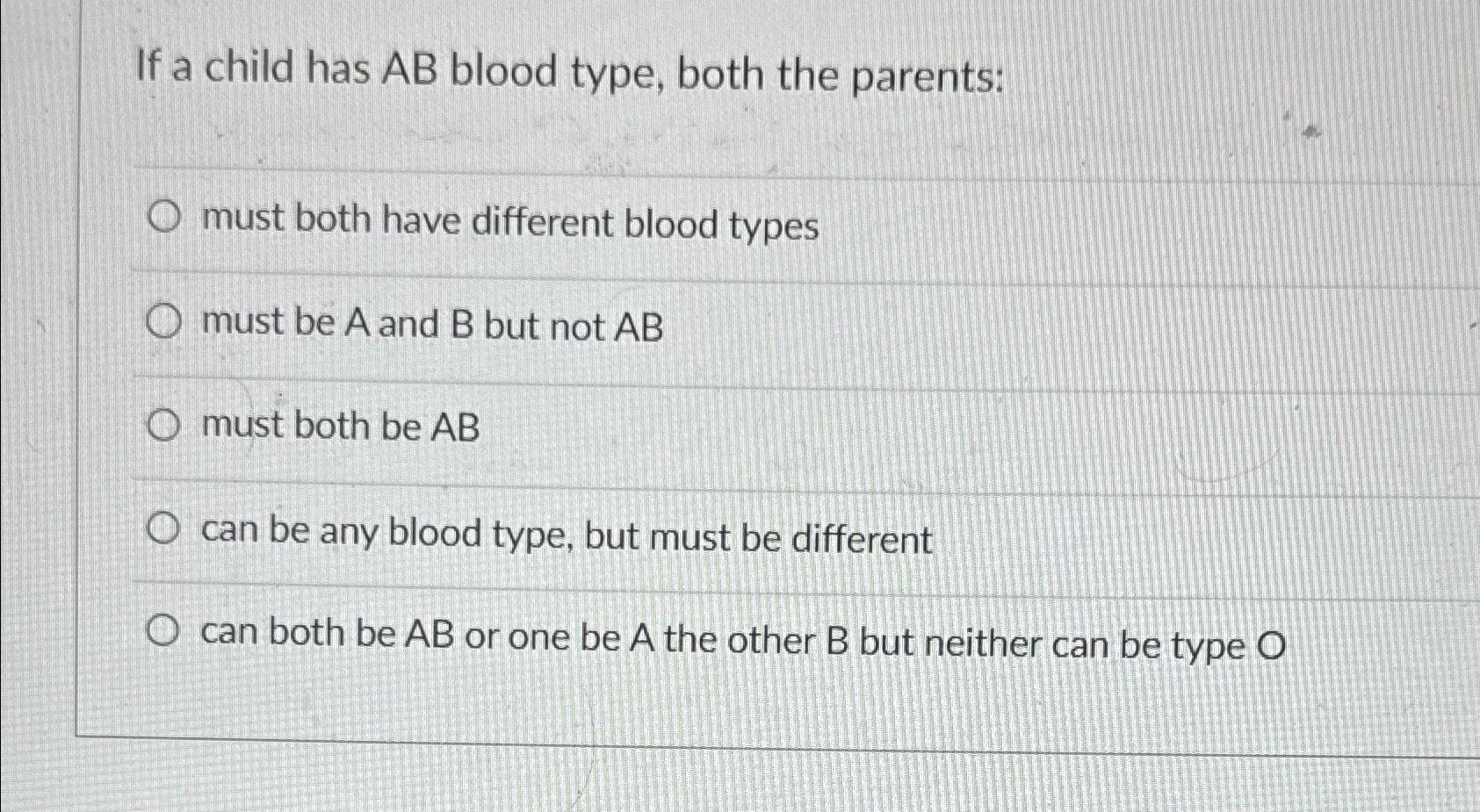 If a child has AB blood type, both the | Chegg.com