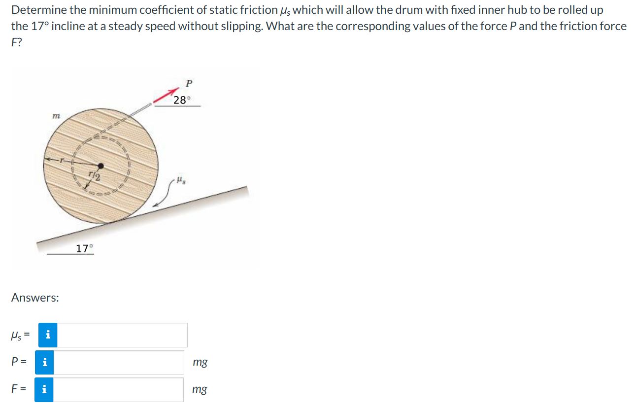 Solved Determine the minimum coefficient of static friction | Chegg.com