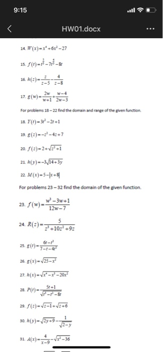 Solved 9:14 HW01.docx 1 For problems 1-4 the given functions | Chegg.com Solved 9:14 HW01.docx 1 For problems 1-4 the given functions | Chegg.com