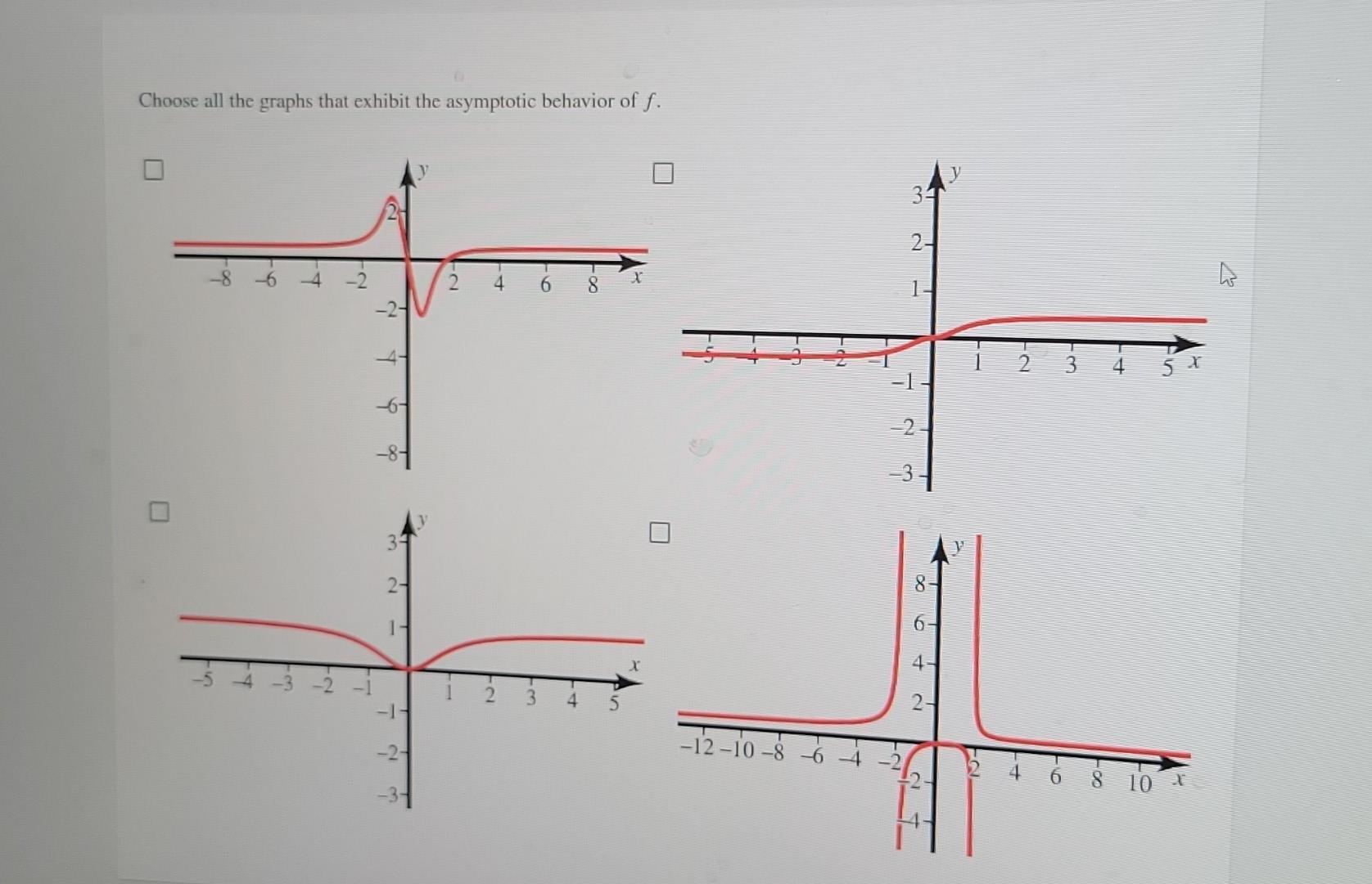 Solved Choose all the graphs that exhibit the asymptotic | Chegg.com