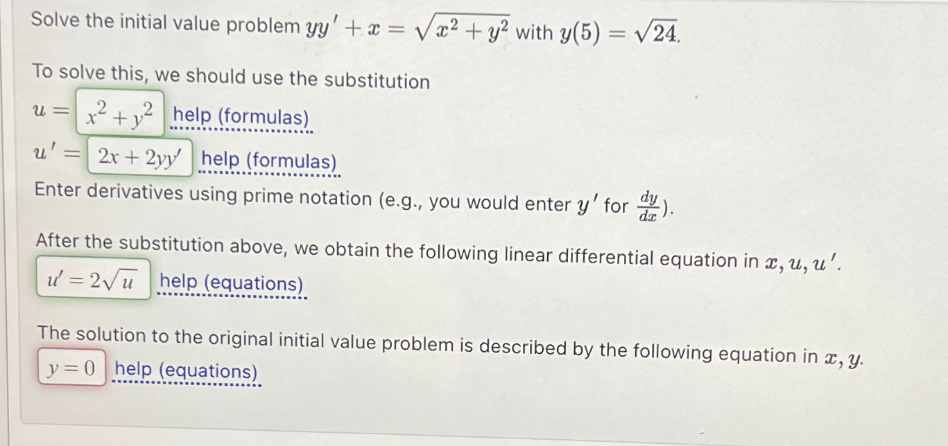 Solved Solve the initial value problem yy'+x=x2+y22 ﻿with | Chegg.com