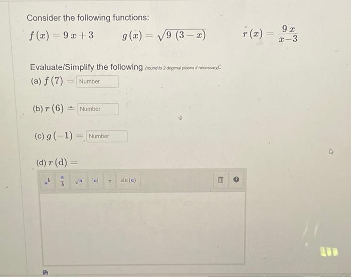 Solved Evaluate the following function for the given input. | Chegg.com