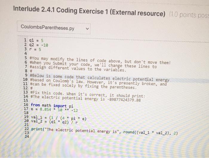 Solved Interlude 2.4.1 Coding Exercise 1 (External resource) | Chegg.com
