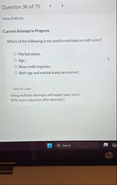 Solved Question 36 ﻿of 75View PoliciesCurrent Attempt in | Chegg.com