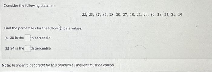 Solved Consider the following data set: Find the percentiles | Chegg.com