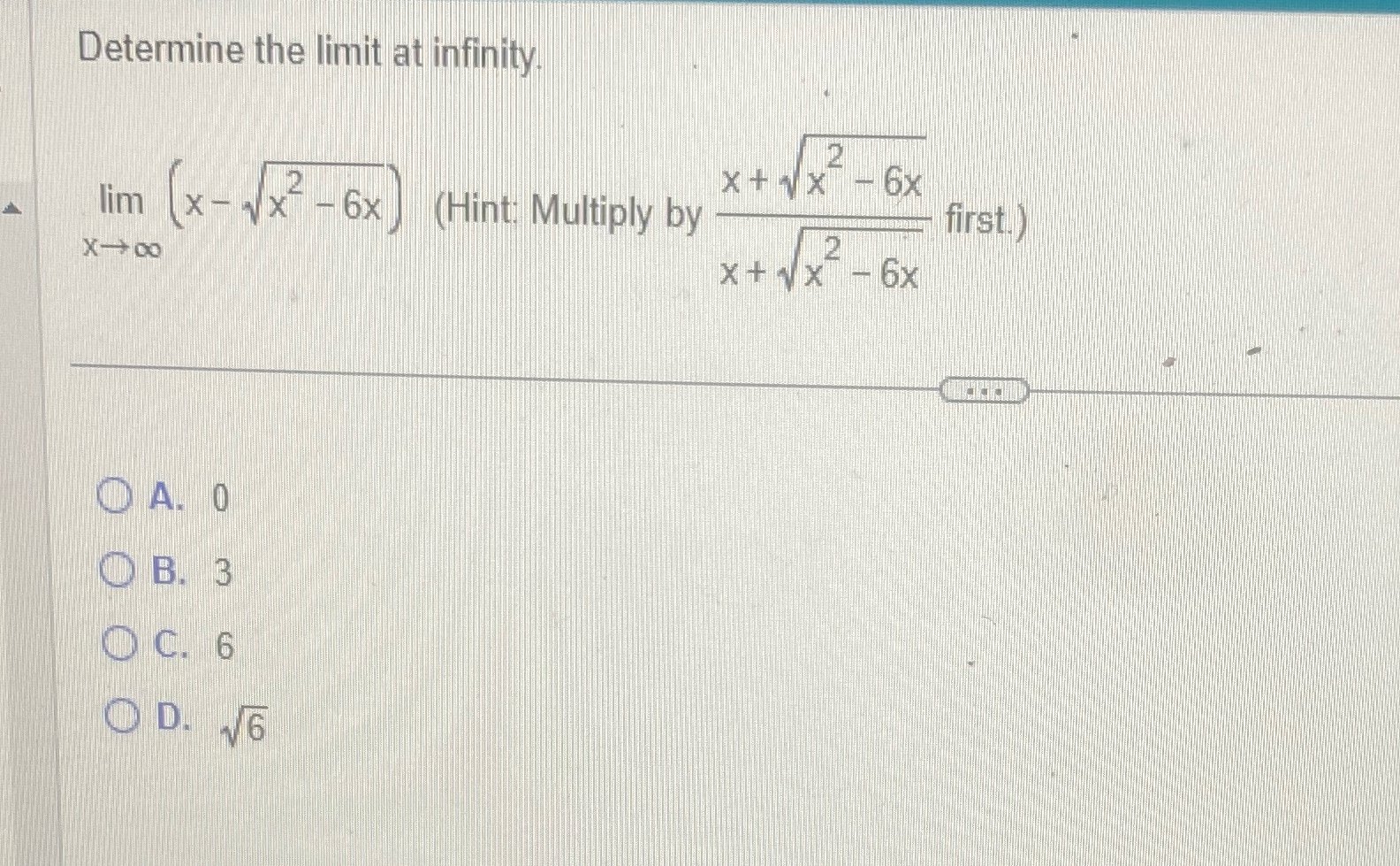 Solved Determine the limit at | Chegg.com