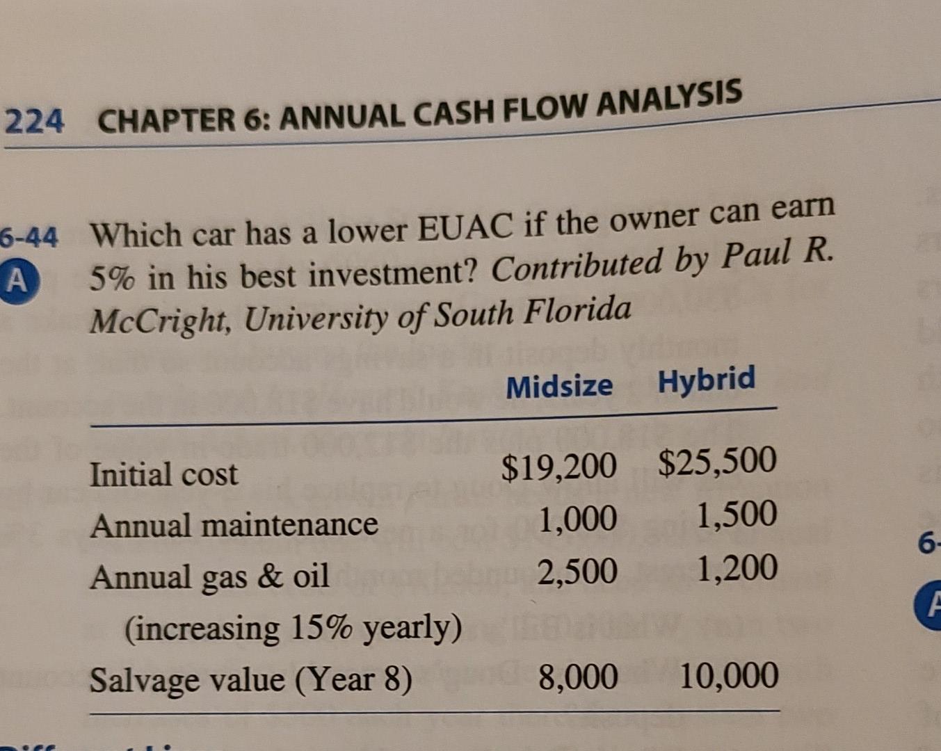Solved 224 CHAPTER 6: ANNUAL CASH FLOW ANALYSIS 6-44 Which | Chegg.com