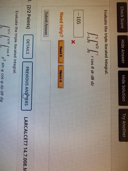 Solved Check Score Hide Answer Hide Solution Try Another | Chegg.com
