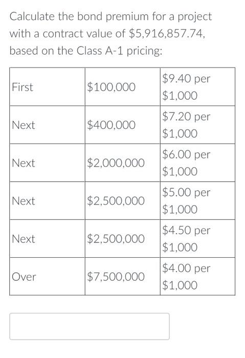 Solved Calculate the bond premium for a project with a | Chegg.com