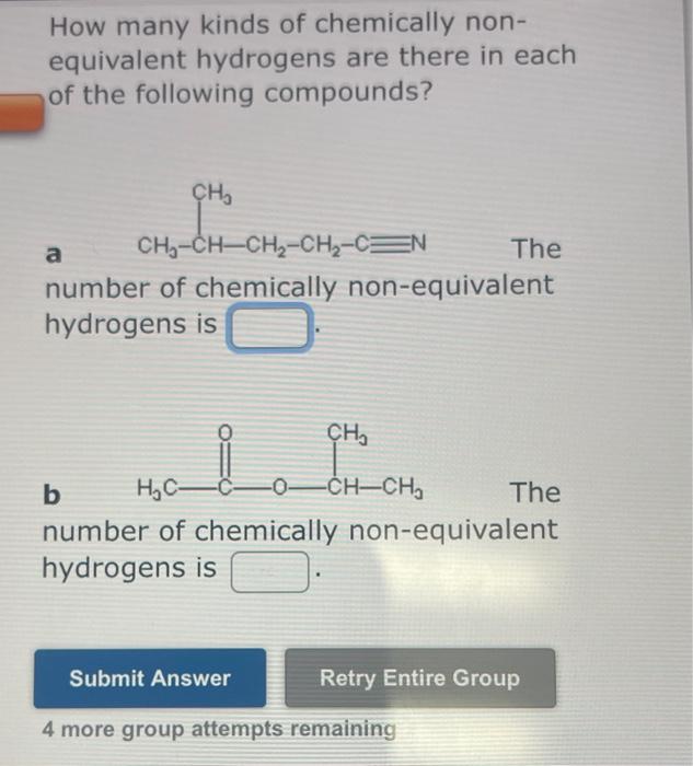 Solved How many kinds of chemically nonequivalent hydrogens | Chegg.com