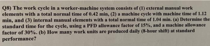 Solved Q8) The work cycle in a worker-machine system | Chegg.com