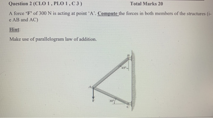 Solved Question 2 (CLO 1, PLO 1, C3) Total Marks 20 A force | Chegg.com