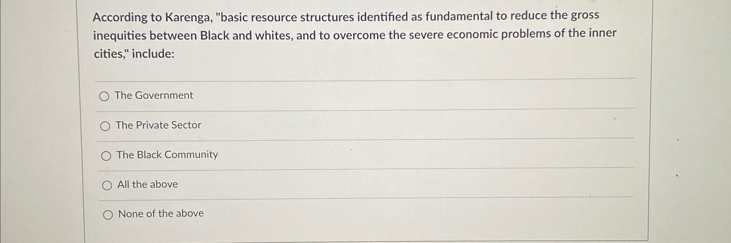 Solved According to Karenga, "basic resource structures | Chegg.com