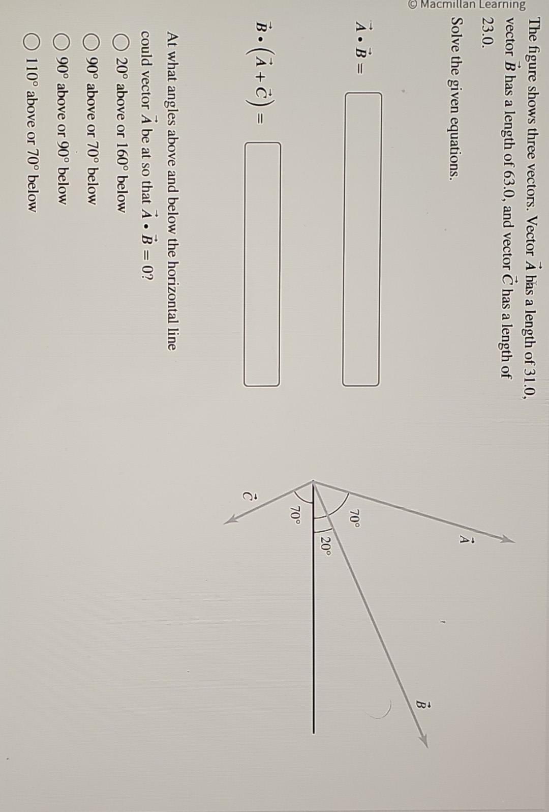 Solved The figure shows three vectors. Vector A hias a | Chegg.com