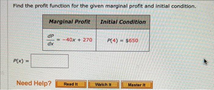 Solved Find the profit function for the given marginal | Chegg.com