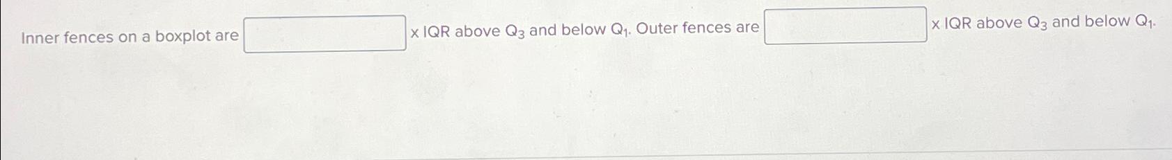 Solved Inner fences on a boxplot are /xI QR above Q_(3) and | Chegg.com