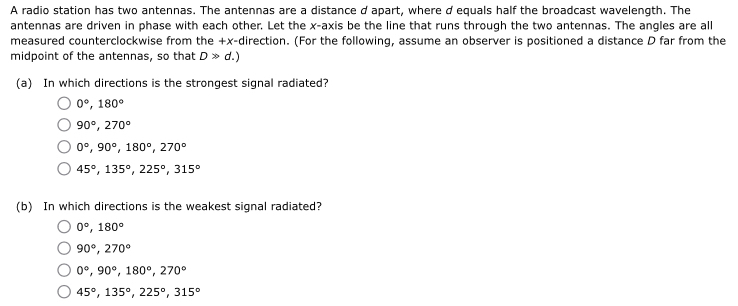 Solved A radio station has two antennas. The antennas are a | Chegg.com