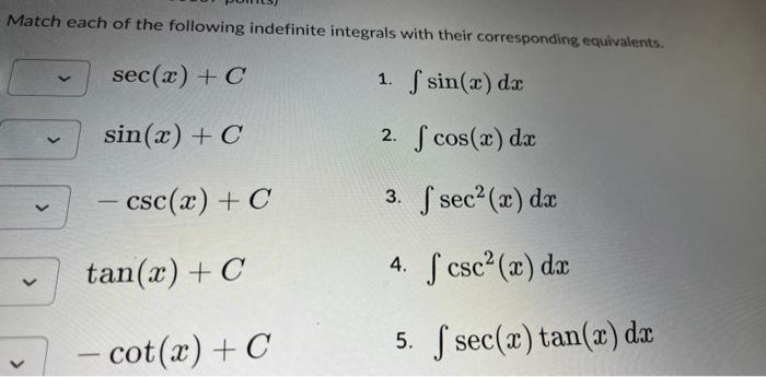 Solved Match each of the following indefinite integrals with | Chegg.com