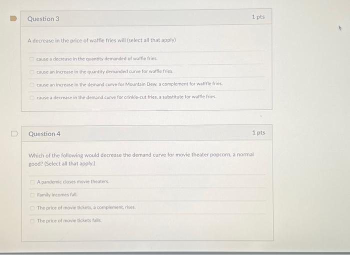 Solved Question 3 A decrease in the price of waffle fries | Chegg.com
