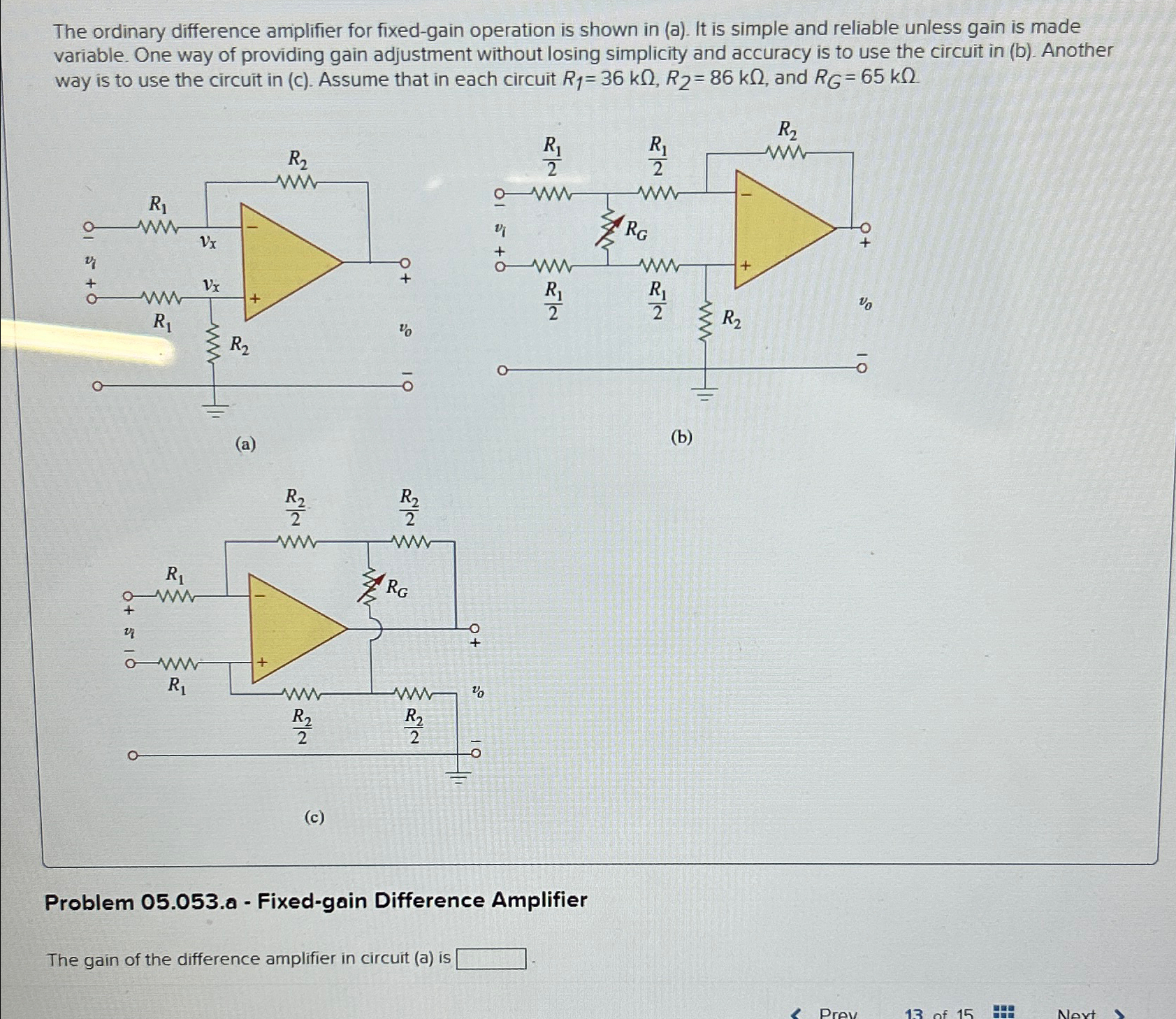 Solved The ordinary difference amplifier for fixed-gain | Chegg.com