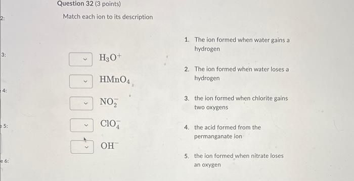 Solved Match each ion to its description 1. The ion formed | Chegg.com