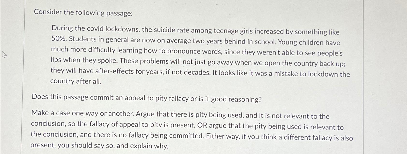 Solved Consider the following passage:During the covid | Chegg.com