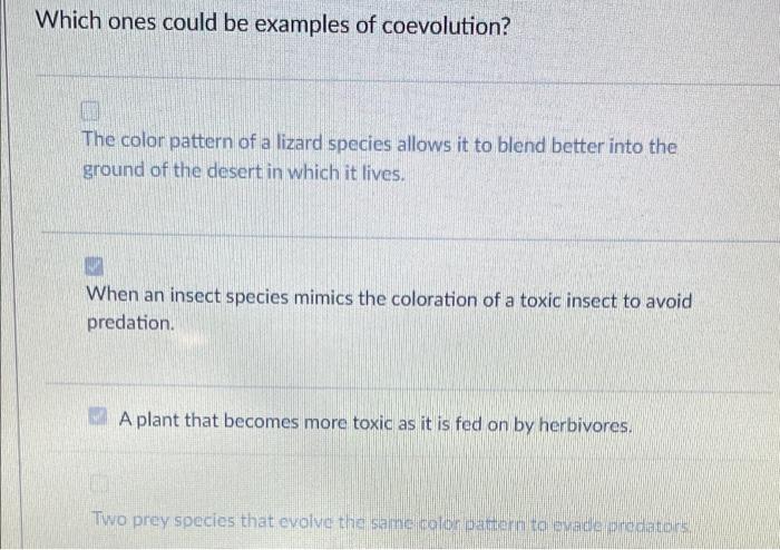 Solved Which ones could be examples of coevolution? The | Chegg.com