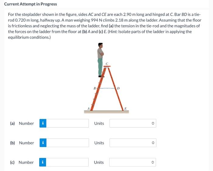 Solved For the stepladder shown in the figure, sides AC and | Chegg.com