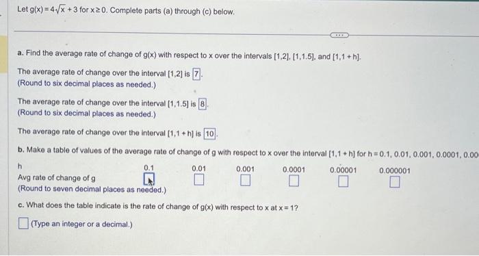 Solved Let g(x)=4x+3 for x≥0. Complete parts (a) through (c) | Chegg.com