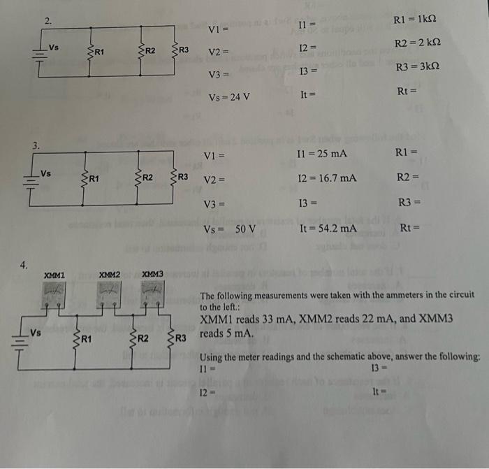 Solved 2. V1 = R1 = 1k2 11 = = Vs Eri R2 = 2 k2 R2 R3 V2 = | Chegg.com