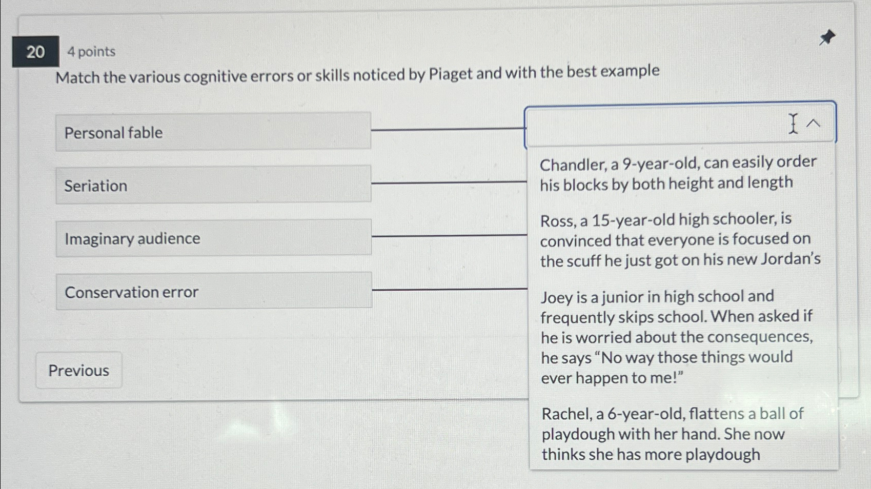 Solved 4 ﻿pointsMatch the various cognitive errors or skills | Chegg.com