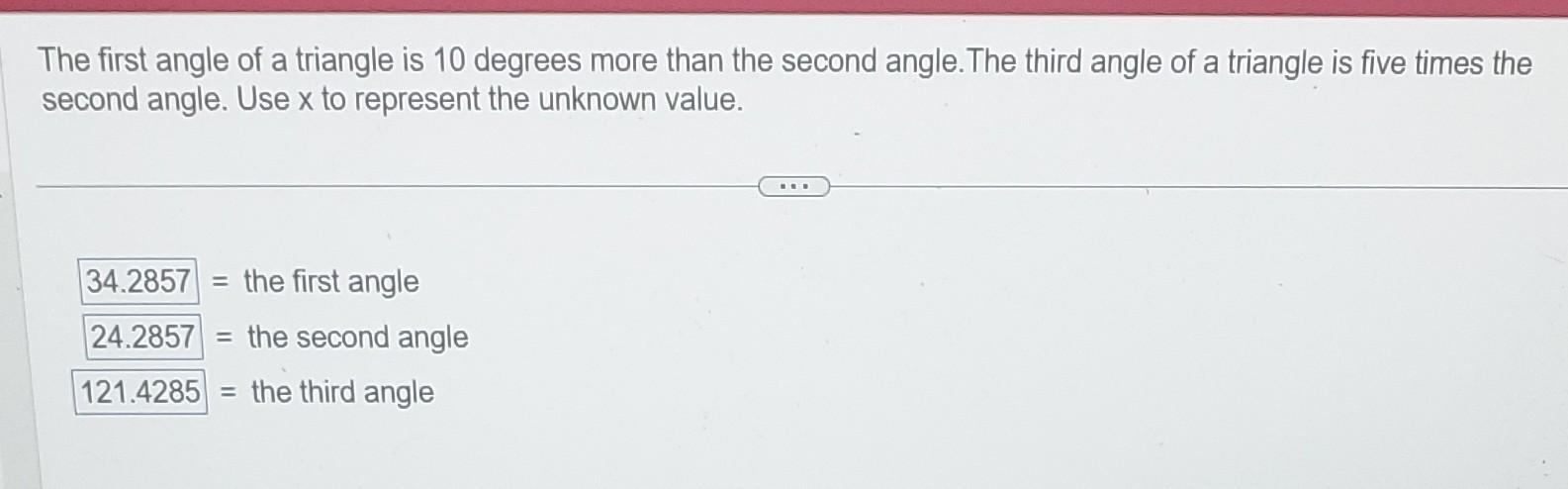Solved The first angle of a triangle is 10 degrees more than | Chegg.com