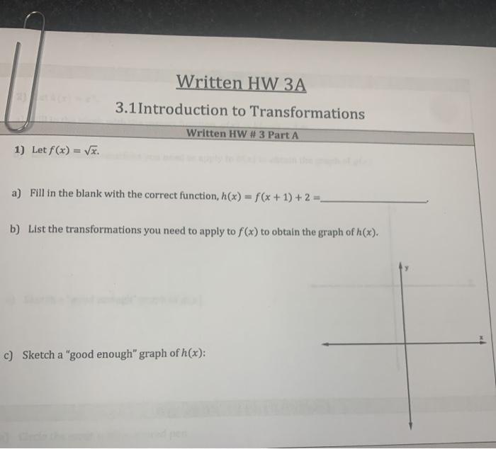 Solved Written HW 3A 3.1 Introduction to Transformations | Chegg.com