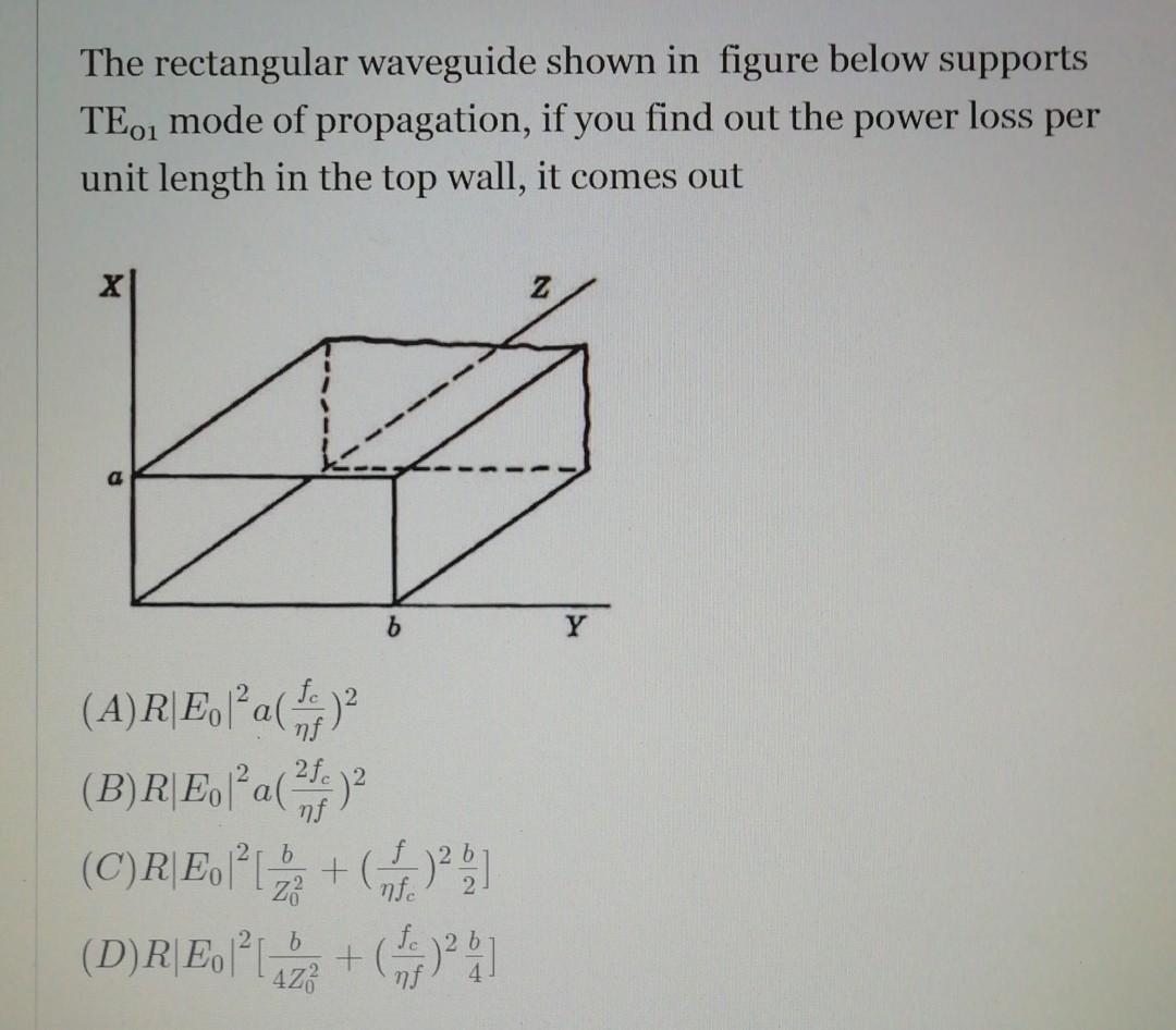 Solved The Rectangular Waveguide Shown In Figure Below