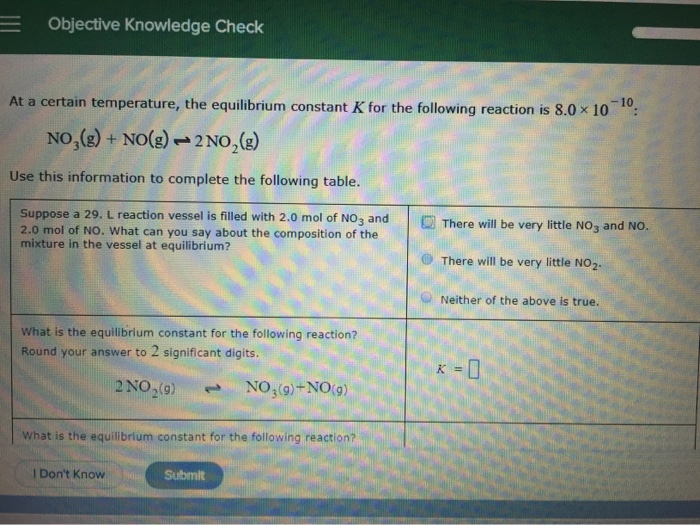 Solved = Objective Knowledge Check At a certain temperature, | Chegg.com
